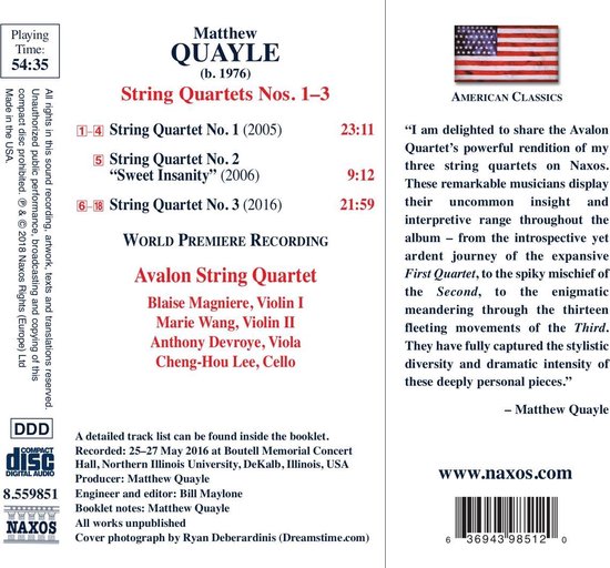 Avalon String Quartet - String Quartets Nos. 1-3 (CD), Avalon String Quartet | Muziek | bol.com