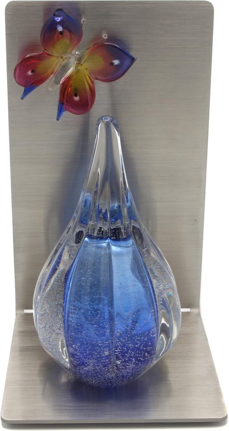 Urnencenter© Kristalglas Sparkle Urn Met RVS Staander + Vlinder - Blauw ...
