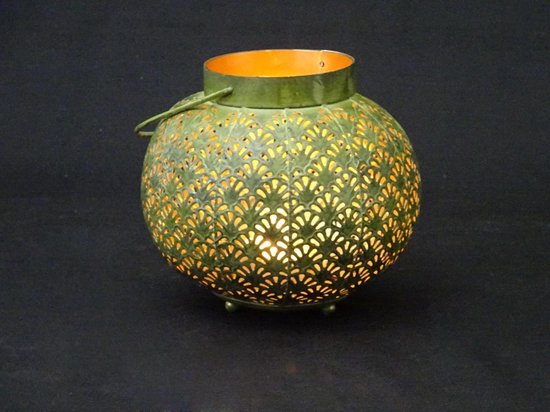 Windlicht bol groen/goud klein | bol