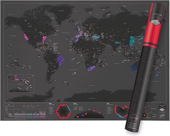Wereldkaart Kras Map - 82x60cm - grijs | bol.com