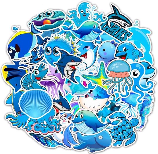 Sticker mix voor kinderen - Zeedieren - blauw - vissen | bol