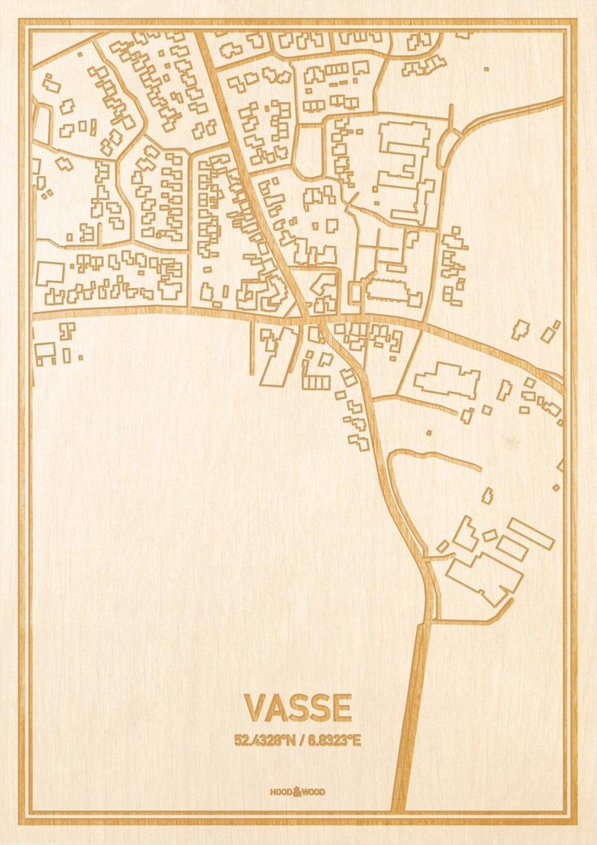 Kaart Vasse - Gegraveerde stadskaart Hood&Wood - Hout, A4 | bol.com