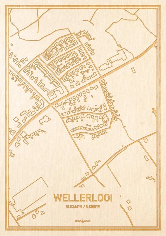 Kaart Wellerlooi - Gegraveerde stadskaart Hood&Wood - Hout, A4 | bol.com