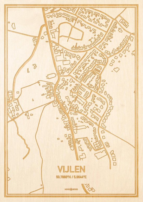 Kaart Vijlen - Gegraveerde stadskaart Hood&Wood - Hout, A4 | bol.com