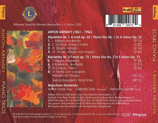 Münchener Klaviertrio - Arensky: Piano Trios Nos. 1 & 2 (CD), Münchener ...