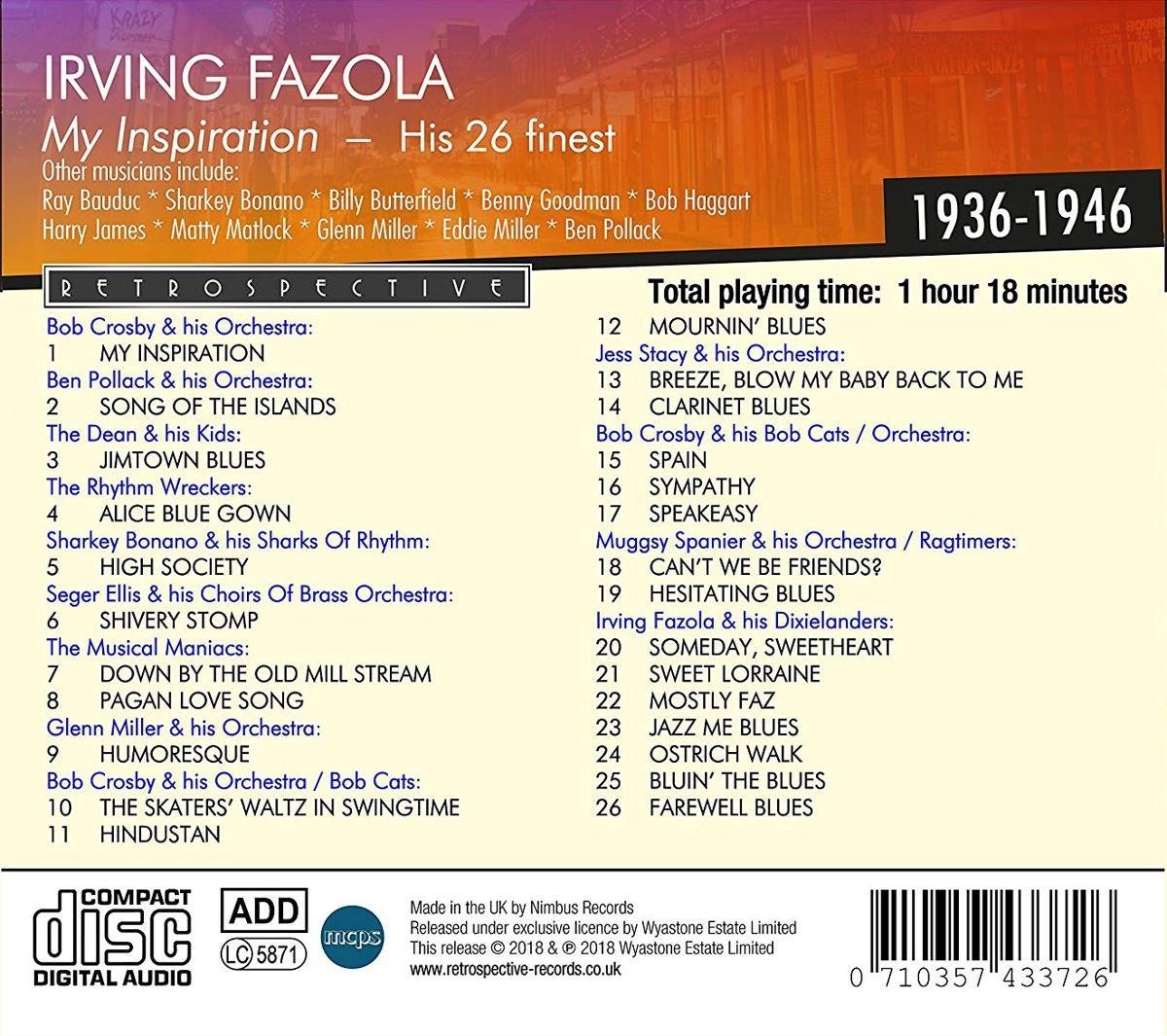 Irving Fazola - My Inspiration - His 26 Finest 1936-1946 (CD), Irving ...