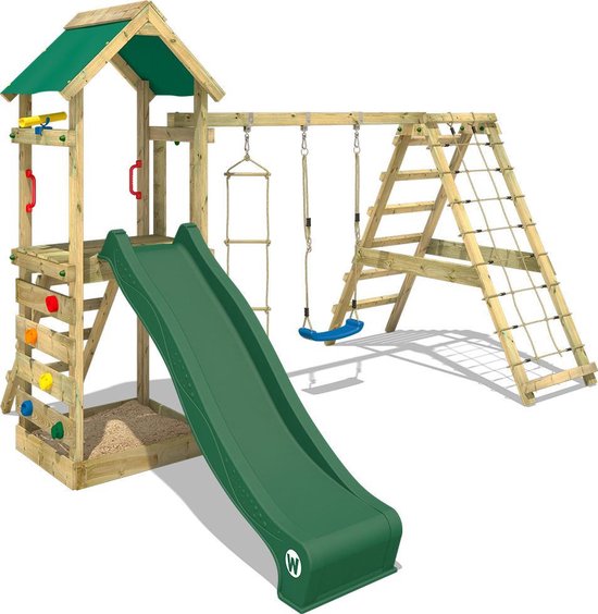 WICKEY Speeltoestel voor tuin StarFlyer met schommel en groene glijbaan ...