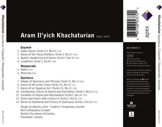 Khachaturian: Gayaneh, Masquerade, Spartacus - Excerpts / Lazarev ...