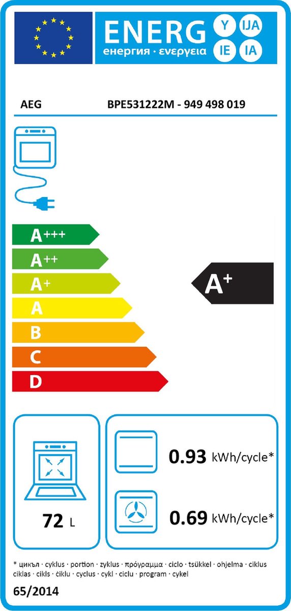 AEG Inbouwoven | Model BPE531222M | 72 liter | 2990 W | RVS ...