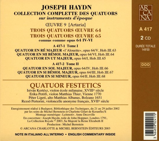 Quatuor Festetics - Haydn: Les Quatuors Œuvres 64 & 65 (2 CD), Quatuor Festetics | Muziek | bol