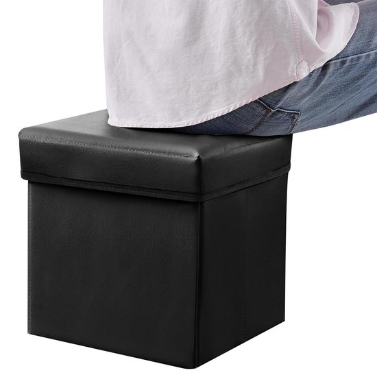 Opberg poef hocker opvouwbaar kunstleer 30x30x30 cm zwart | bol.com
