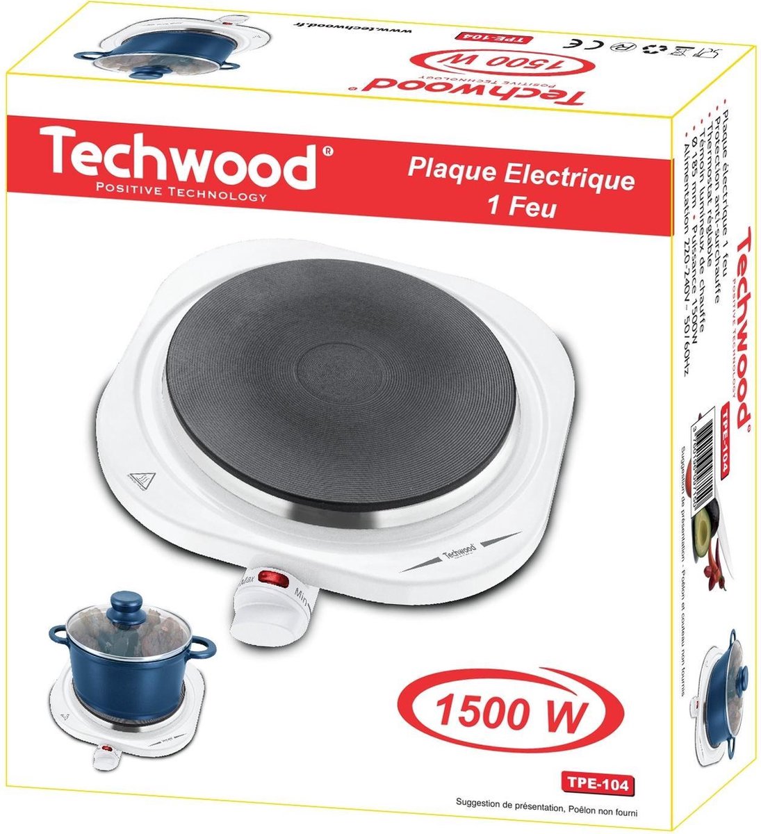 Techwood - TPE104 - Vrijstaande kookplaat - 1-pits - 1500 Watt | bol.com