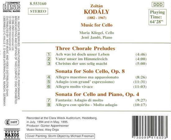Maria Kliegel & Jeno Jandó - Kodály: Music For Cello (CD), Jeno Jando ...