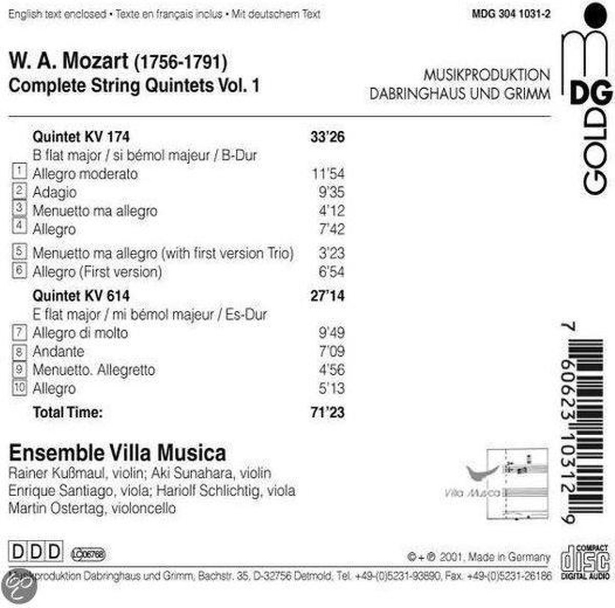 Mozart: Complete String Quintets Vol 1/Ensemble Villa Musica, Ensemble Villa Musica |... | bol.com