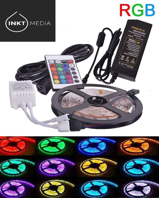 RGB Led strip 5 meter complete set RGB 20 kleuren Incl. 44 button ...