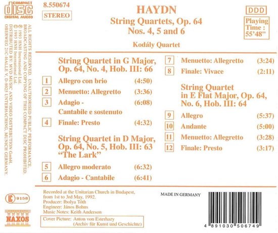 Kodaly Quartet - String Quartets Op. 64, Nos. 4-6 (CD), Franz Joseph Haydn | Muziek | bol