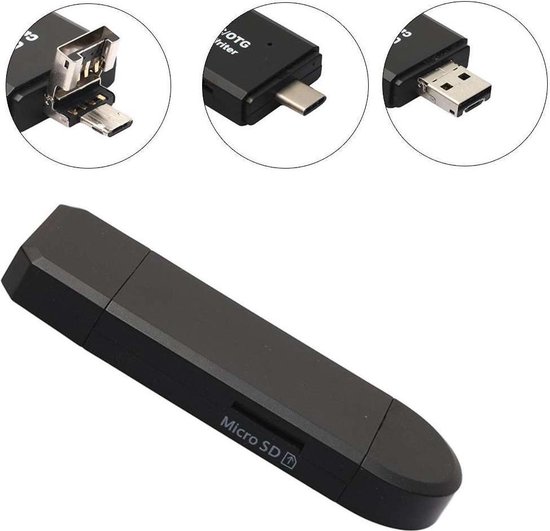 USB-C / USB / Micro USB - Card Reader MicroSD - Zwart | bol.com