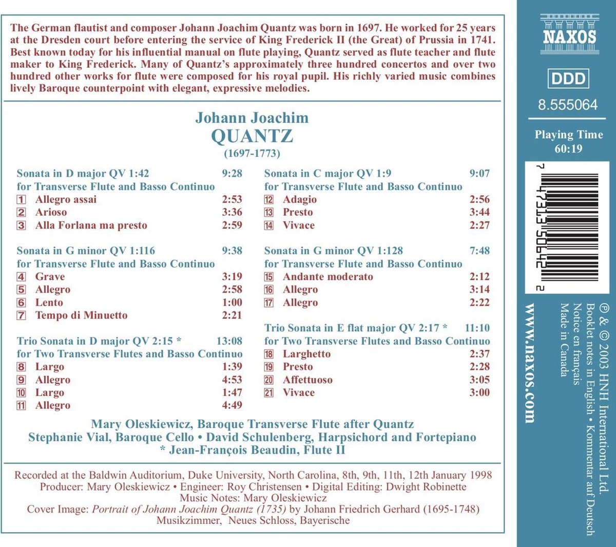 Quantz: Flute Sonatas, J.J. Quantz | CD (album) | Muziek | bol.com