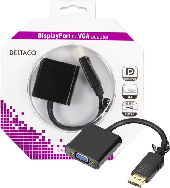 DELTACO DP-VGA7-K, Displayport naar VGA kabeladapter, Zwart | bol