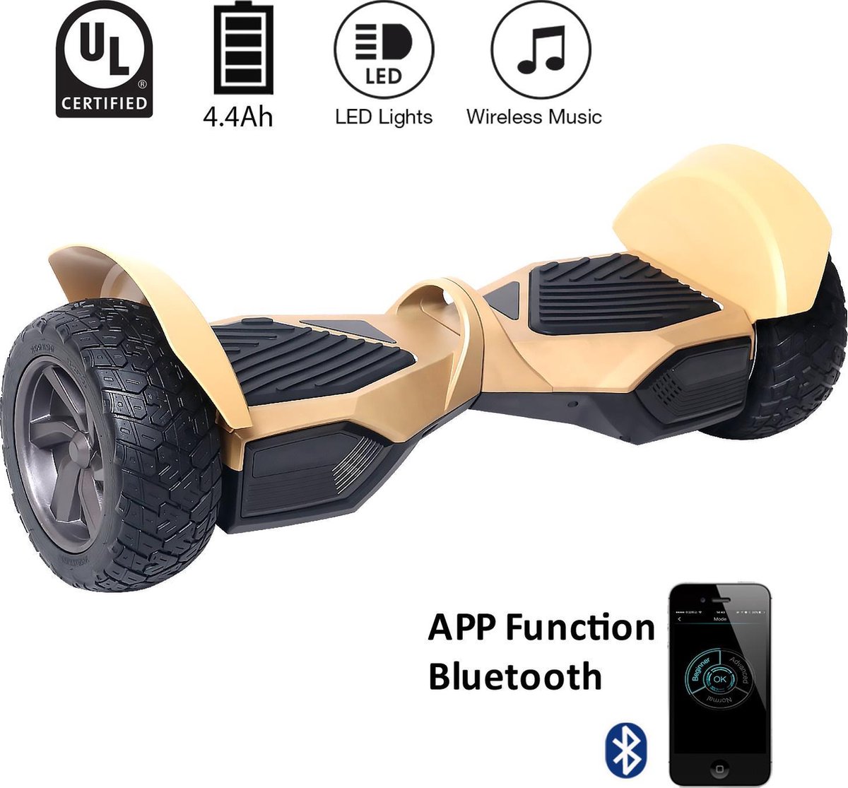 Hoverboard HUMMER G2 Bluetooth Off-Road 8.5 inch Golden + app | bol.com
