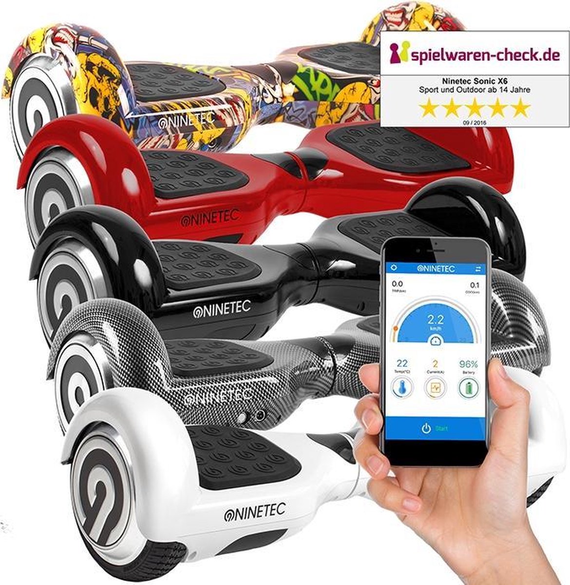 NINETEC Sonic X6 Hoverboard - 6,5 inch - Zwart | bol.com
