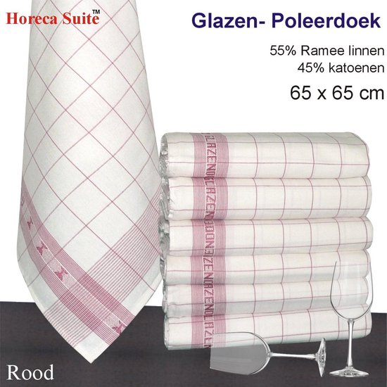 Homéé® Glazendoek - Poleerdoeken jacquard rood ruiten 65x65cm - set van ...