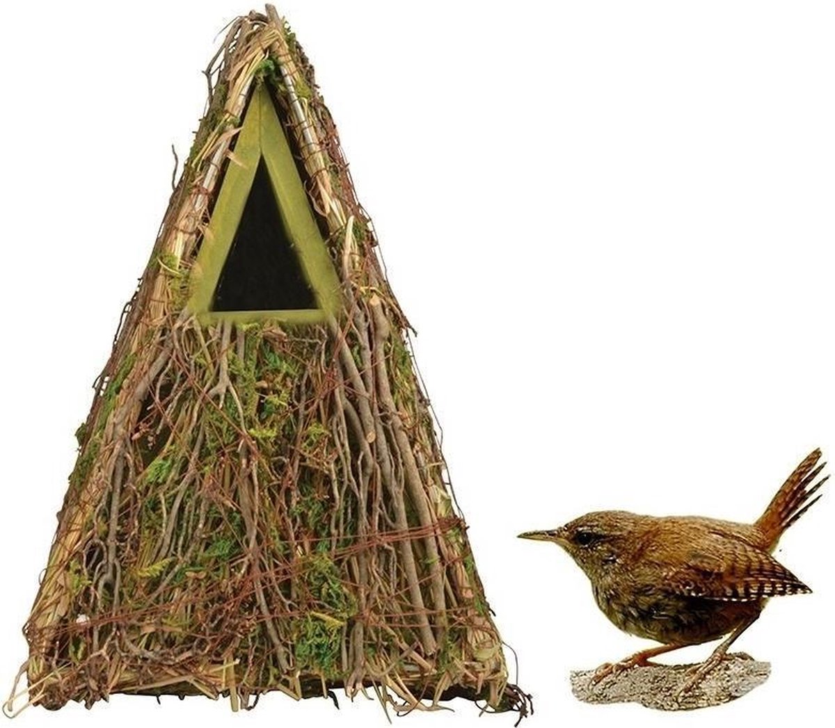 Houten vogelhuisje/nestkastje groene takjes/mos 24 cm - Tuindecoratie ...
