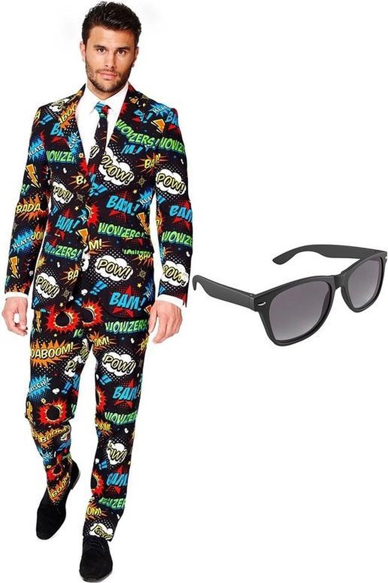 Comic print heren kostuum / pak - maat 56 (XXXL) met gratis zonnebril ...