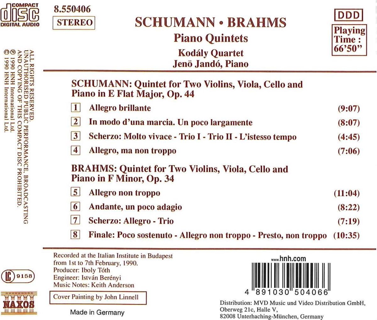 Jenö Jandó, Kodály-Quartett - Schumann/Brahms:Piano Quintets (CD), Johannes Brahms |... | bol.com
