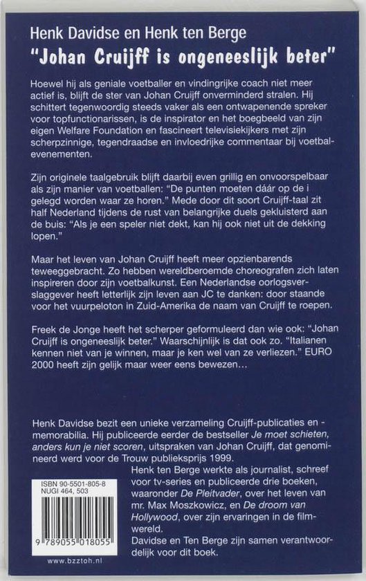 Johan Cruijff Is Ongeneeslijk Beter, H. ten Berge | 9789055018055 ...