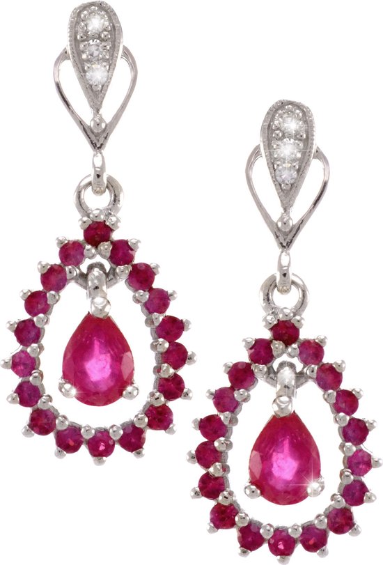 CBJewels - 14 Karaat Witgouden Oorbellen - met Drie Diamanten en ...