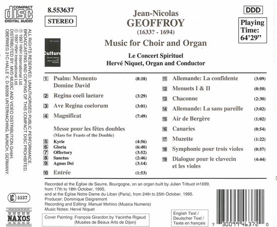 Geoffroy: Music for Choir & Organ /Niquet, Concert Spirituel, Herve ...