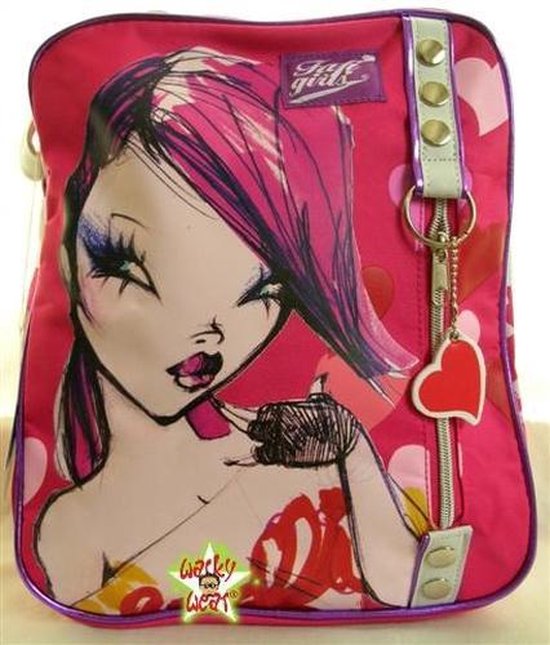 Fafi Girls roze trendy schoudertas met voorvak afgesloten met optisch ...