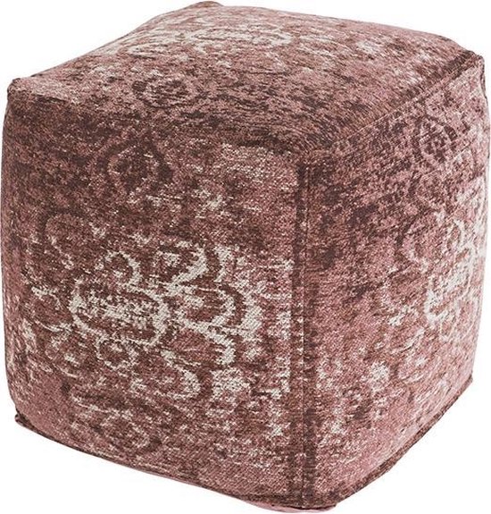 QAZQA - Vintage vierkant poefje oud roze 45 x 45 x 45cm - Kanpur | bol.com