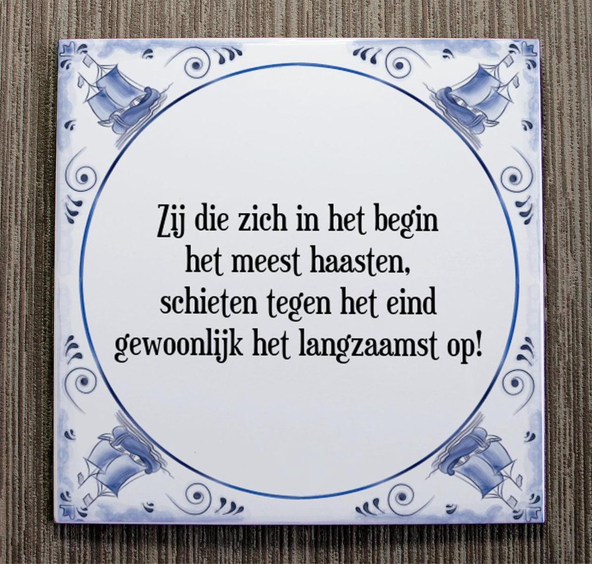 Tegeltje met Spreuk (Tegeltjeswijsheid): Zij die zich in het begin het meest haasten,... | bol.com
