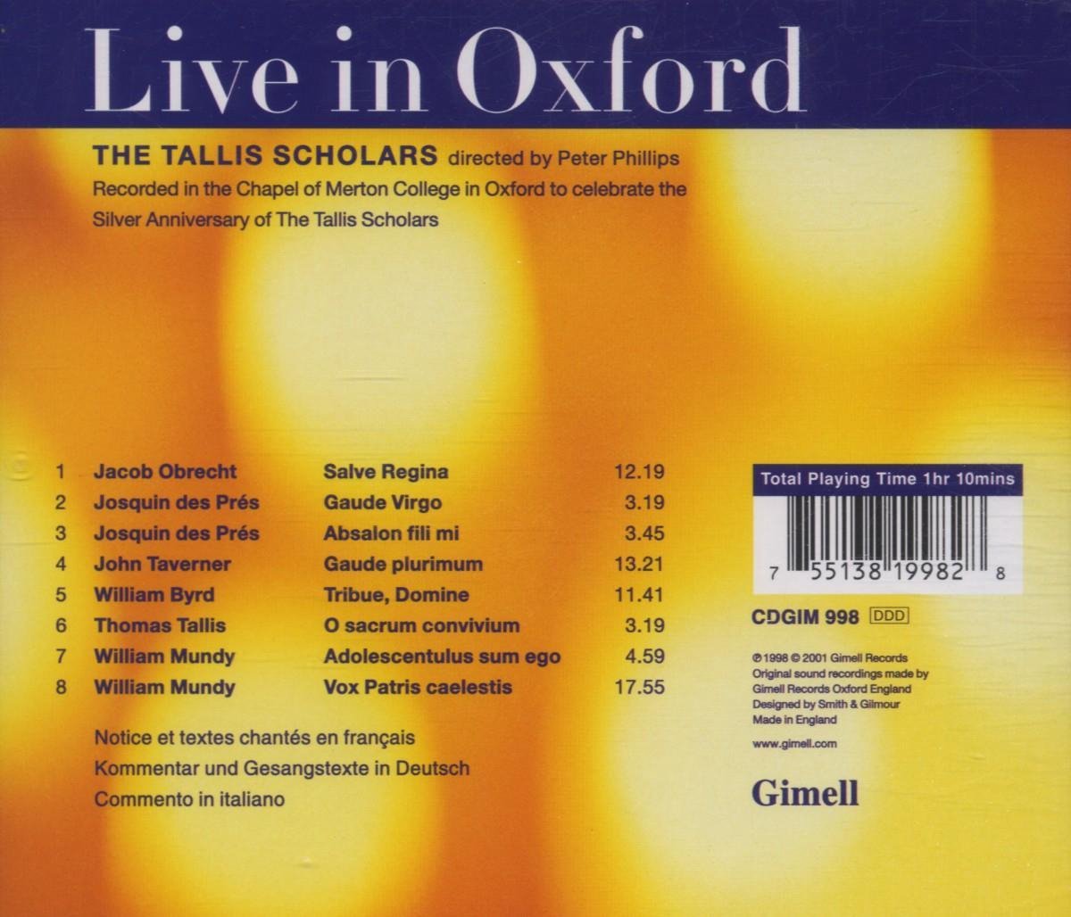 Peter/Tallis Scholars Phillips - Live In Oxford (CD), Peter/Tallis ...