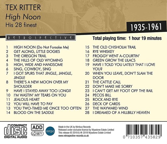 Tex Ritter - High Noon (CD), Tex Ritter | Muziek | bol