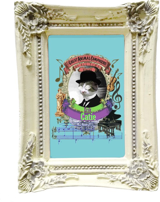 Erik Catie - Erik Satie Cat (Kat) Piano Componist - Wit Shabby Chic ...