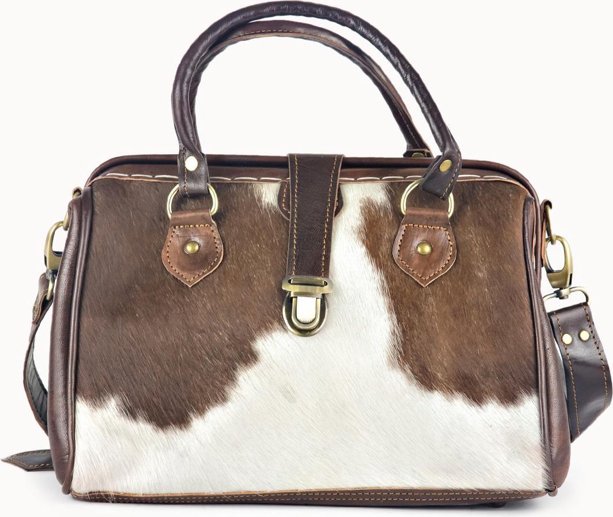 Leren Damestas 'Frou' (bruin) Saffiaanleer, koeienvacht | bol