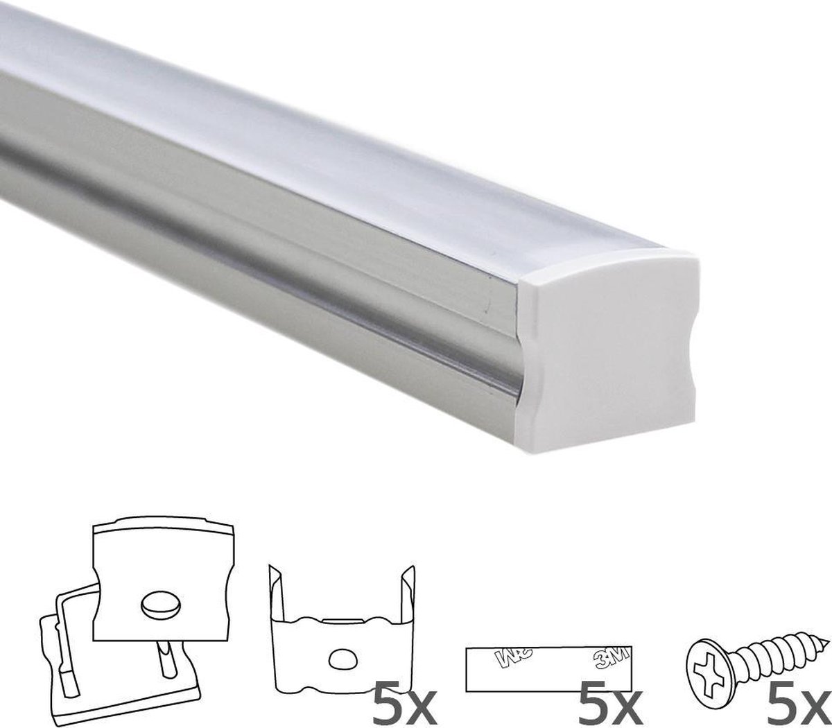 Ledstrip profiel opbouw 2M – 20mm hoog – incl. afdekkap | bol.com