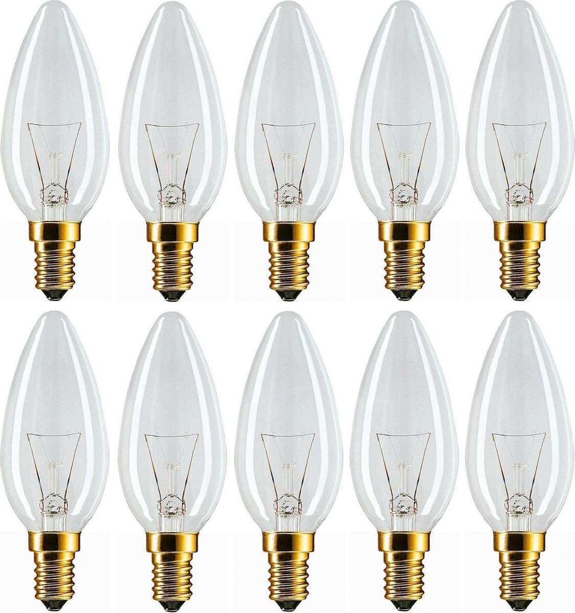 10 stuks Philips gloeilamp kaarslamp 40W E14 helder | bol.com