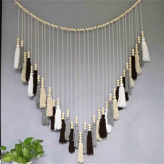 Grote macramé houten kralen kwasten wandbehang natuurlijk Boheems ...
