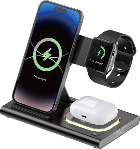 ROOM 3 in 1 Draadloze Oplader Pro (15W snellader) - Zwart - Geschikt ...