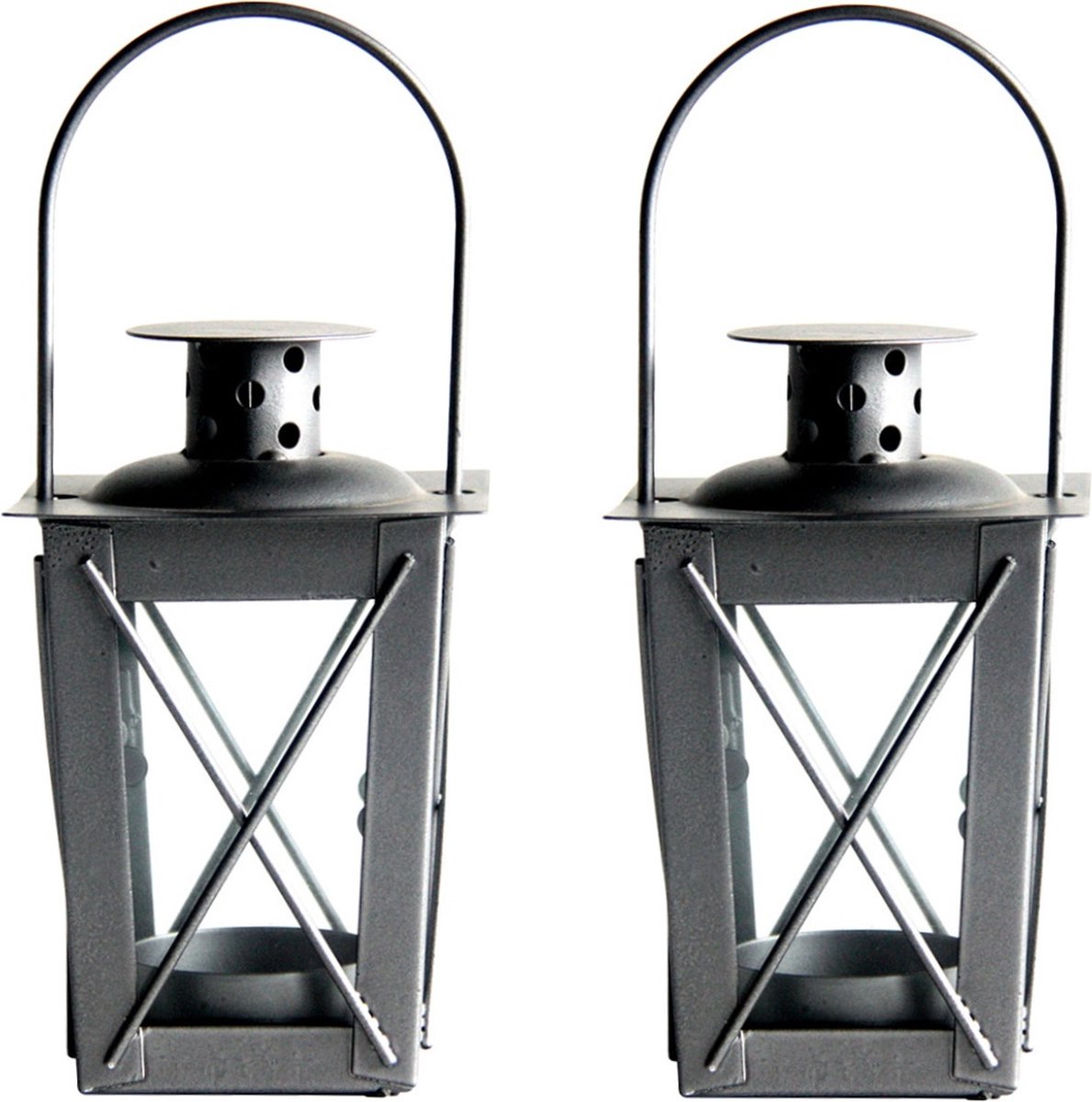Set van 2x stuks zilveren tuin lantaarn/windlicht van ijzer 7,5 x 7,5 x ... Set van 2x stuks zilveren tuin lantaarn/windlicht van ijzer 7,5 x 7,5 x ...