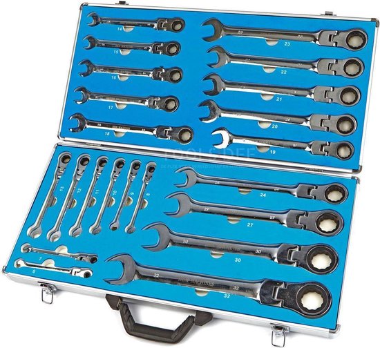 HBM 22 Delige Prof. Ring , Ratel , Steeksleutelset met Kantelbare Kop | bol