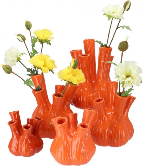 Cactula handgemaakte oranje tulpen - bloemen vaas met 5 halzen 20 x 25 ...