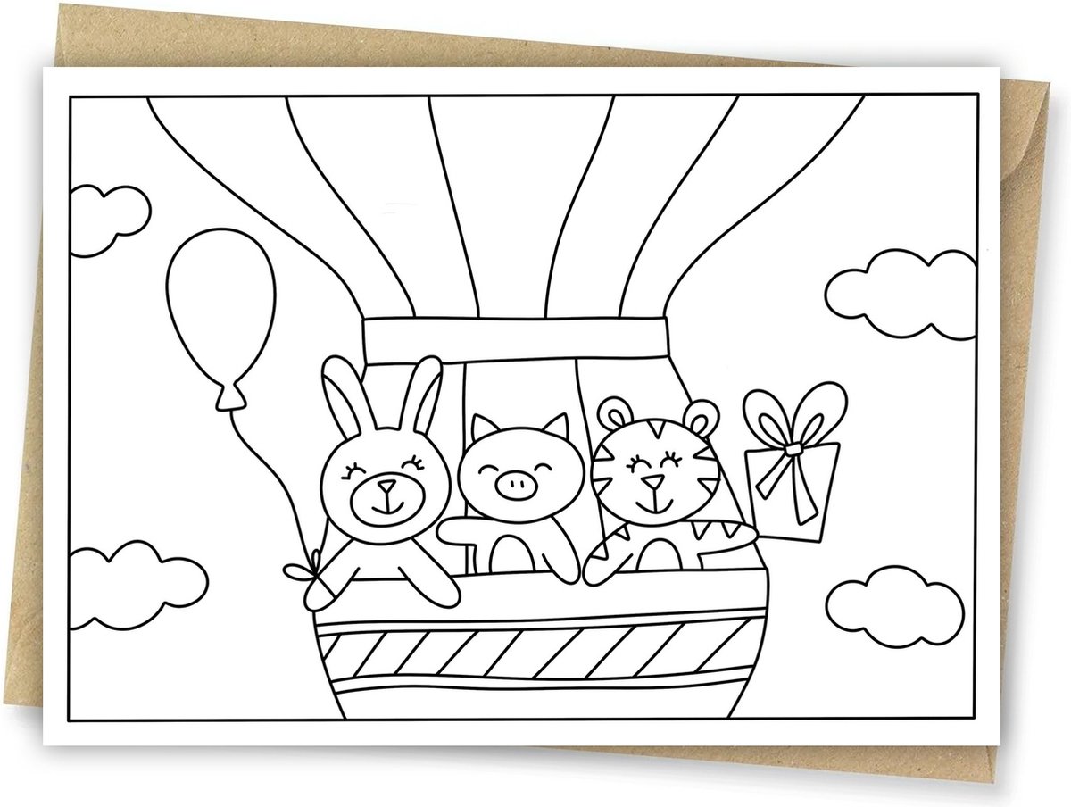Carte à colorier Montgolfière - Animaux - Cartes à colorier - Carte ...