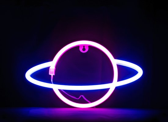 Wandlamp - Neon Verlichting Planeet Blauw en roze - Neon Lamp - Neon ...