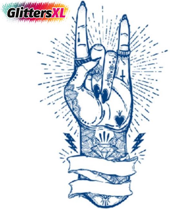 GlittersXL - Temporary Tattoo Rock and Roll Hand (8x11 cm) [Semi ...