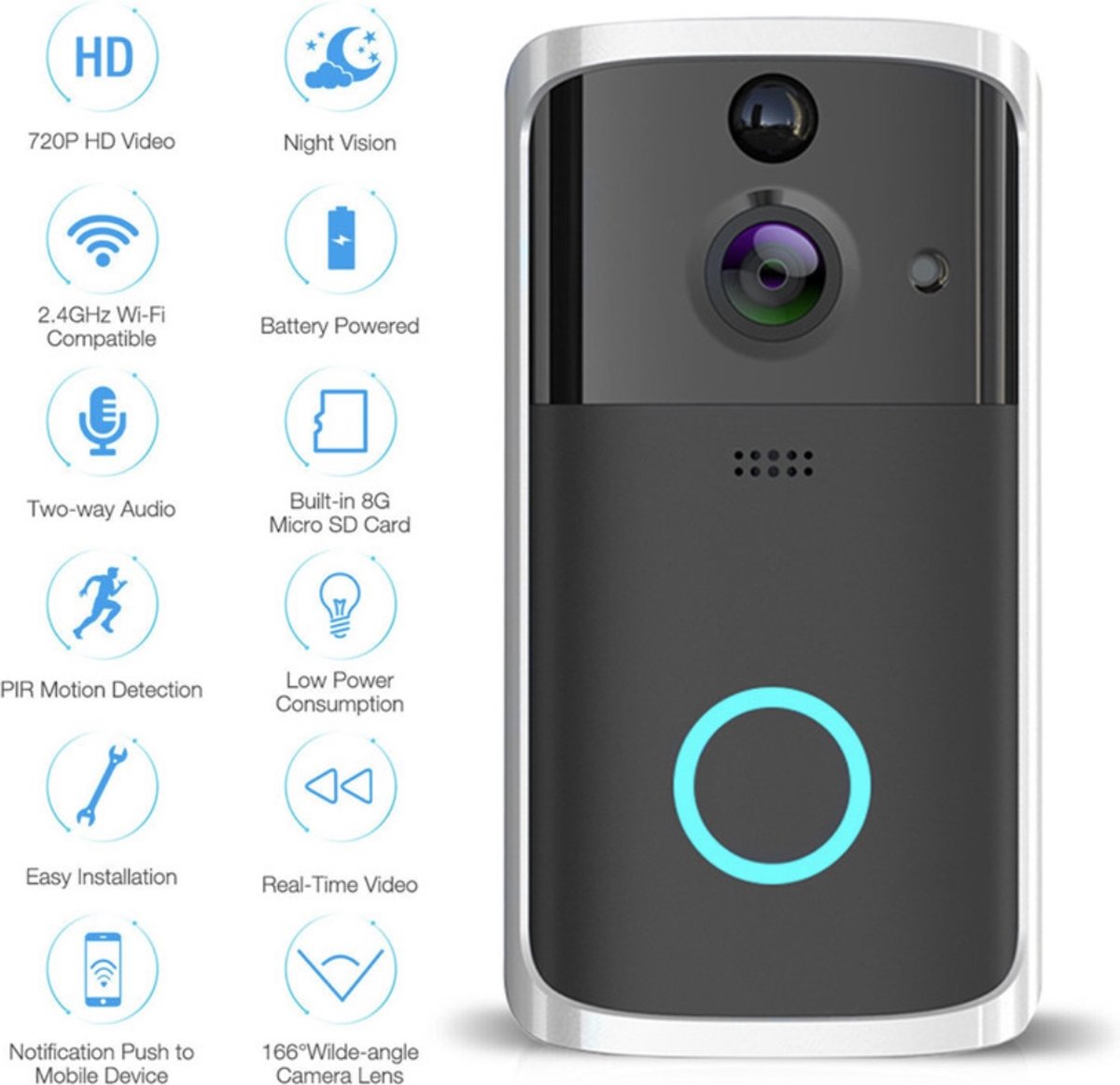 Video Deurbel HD – Draadloze deurbel - Deurbel met Camera - WiFi ...